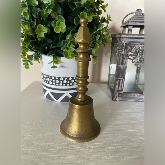 Accents | Vintage Heavy Brass Bell With Handle Detailed Natural Patina ...